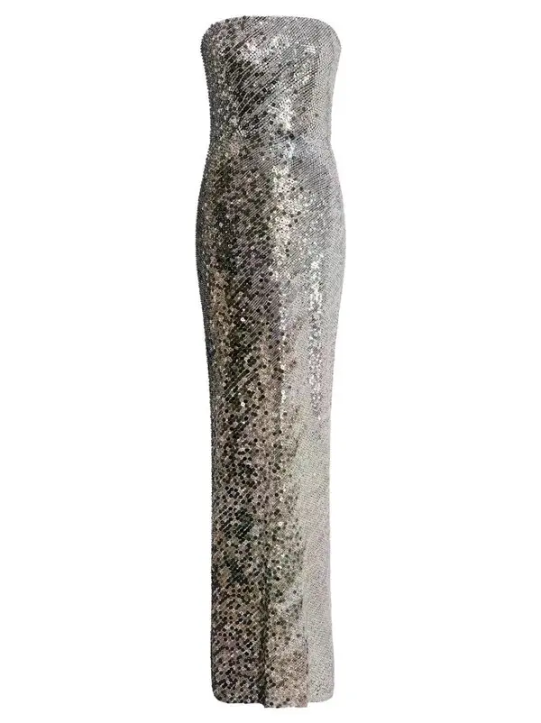 Jenny Packham Sequin-embellished Strapless Maxi Dress - Silver