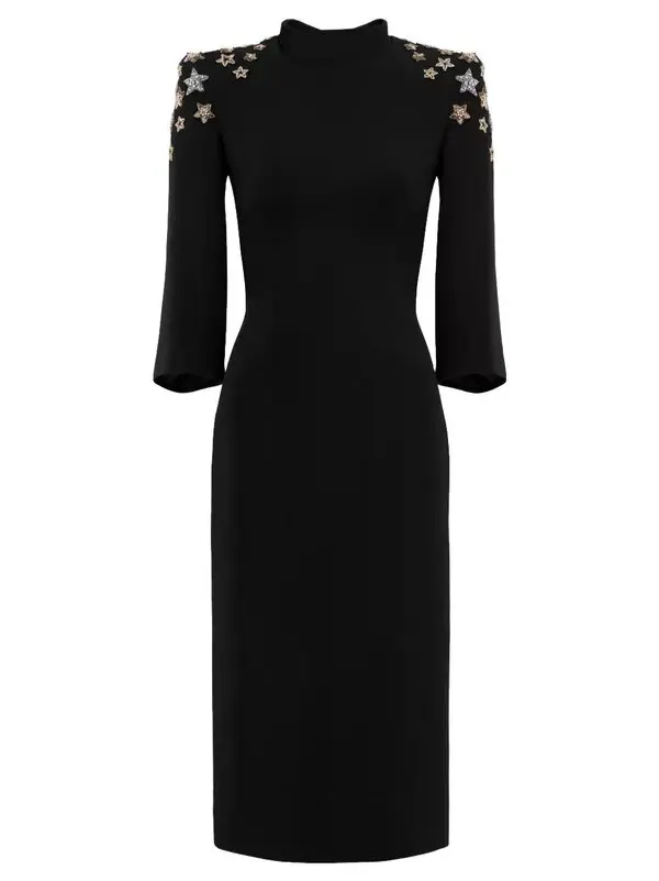 Jenny Packham Star-embellished Mock-neck Midi Dress - Black