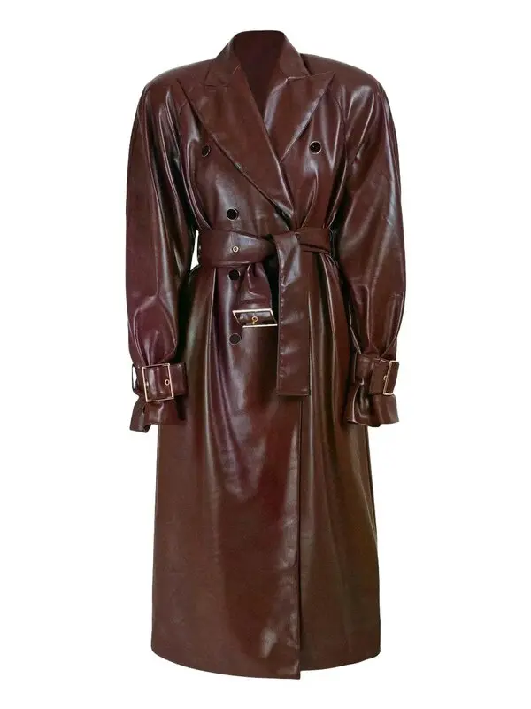ROWEN ROSE Belted Double-breasted Coat - Brown