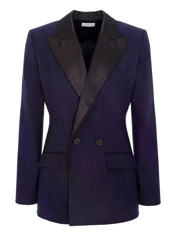 CUANNA Double-breasted Blazer With Shawl Lapel - Blue