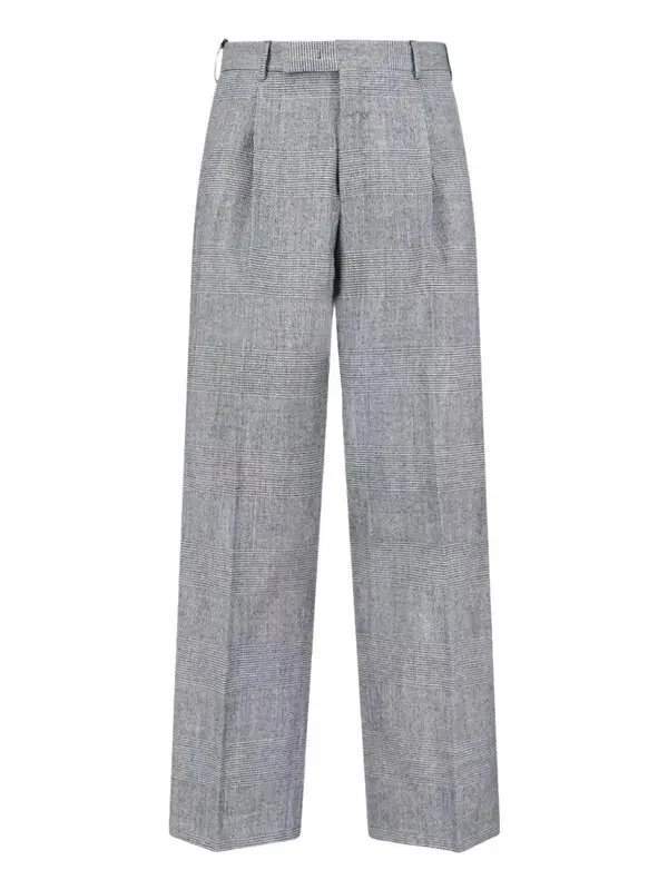 PT TORINO Pleated Checked Trousers - Grey