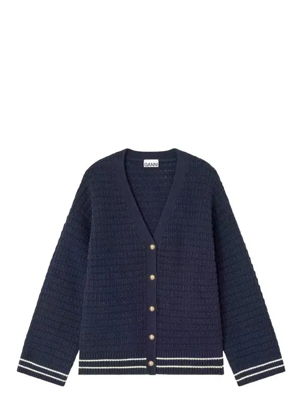 GANNI Striped-detail Cardigan - Blue