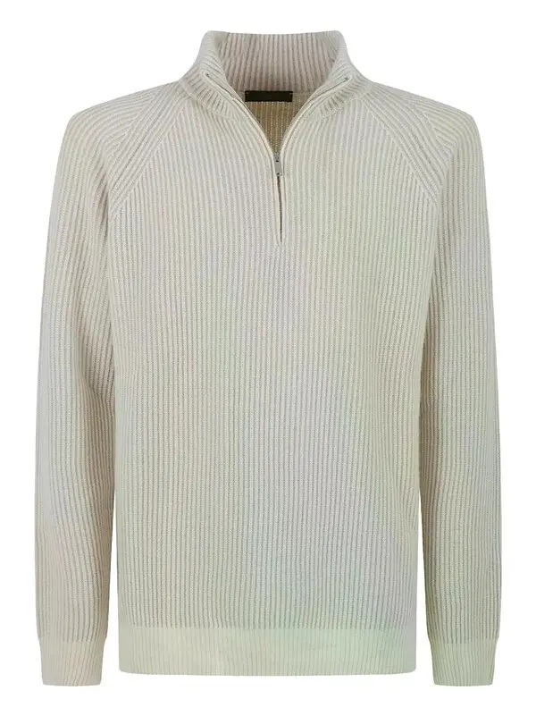 Incotex Zip Ribbed Sweater - Neutrals