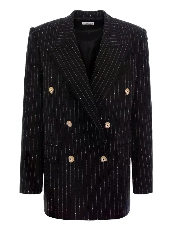 CUANNA Pinstripe Double-breasted Blazer - Black