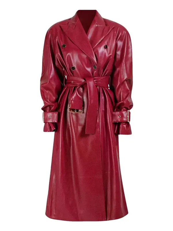 ROWEN ROSE Double-breasted Belted Coat - Red