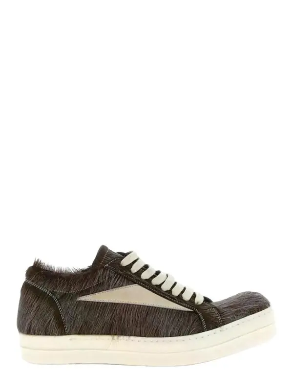 Rick Owens Leather Fur-appliqué Sneakers - Brown
