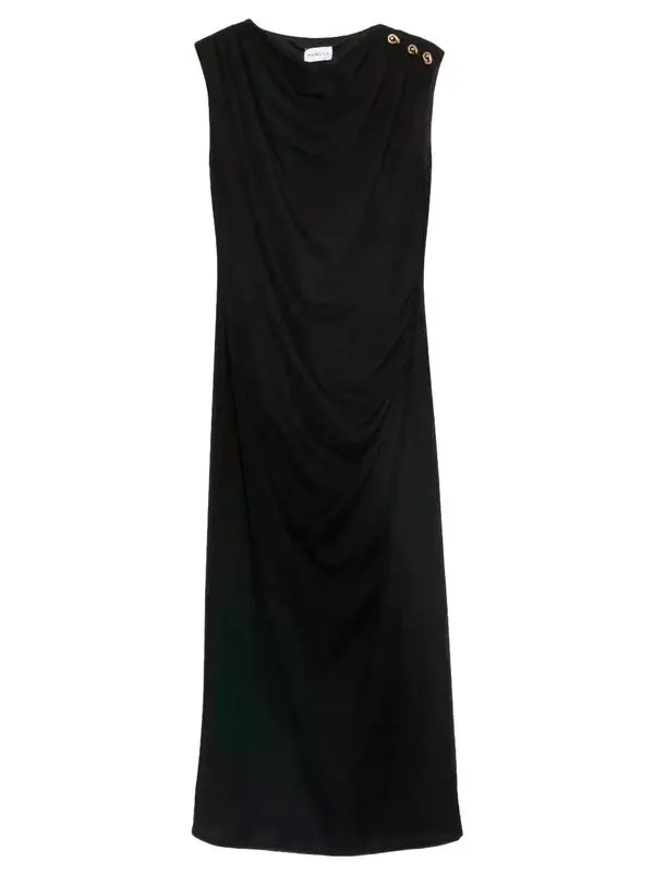Marella Draped Button Embellished Dress - Black