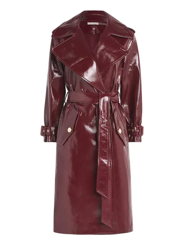 Alice + Olivia Faux Leather Nevada Trench Coat - Burgundy