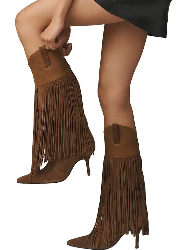 Schutz Raffaela Fringed Western Boots - Pecan Brown