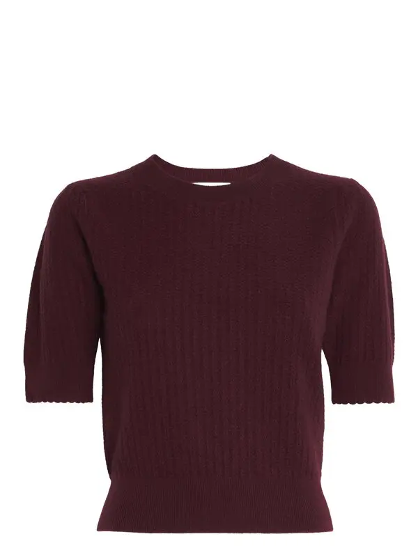 FRAME Cashmere Pointelle Short-sleeve Sweater - Burgundy