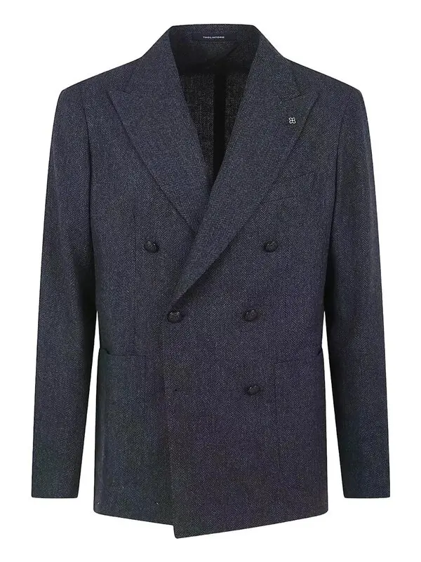 Tagliatore Herringbone Double-breasted Jacket - Blue