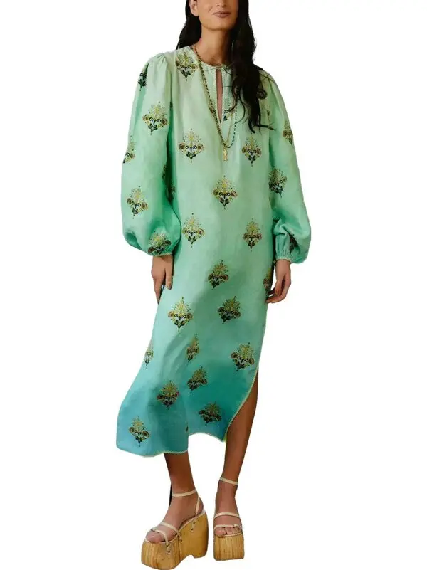 Farm Rio Long-sleeved Midi Dress - Green