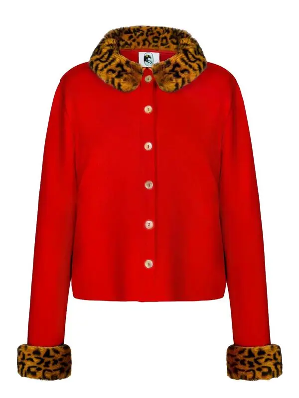 Sleeper Carmela Animal-print Collar Cardigan - Red
