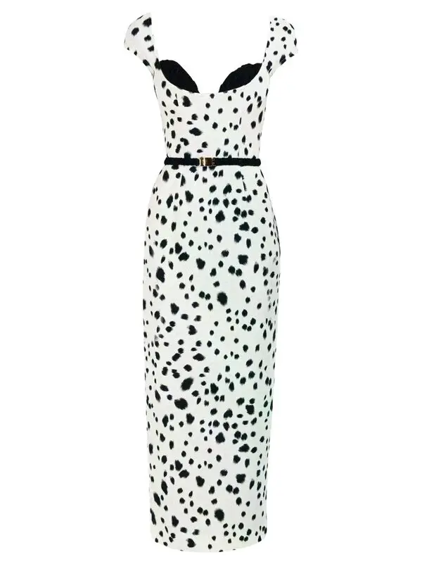 ROWEN ROSE Dalmatian-pattern Bra-detail Belted Dress - White