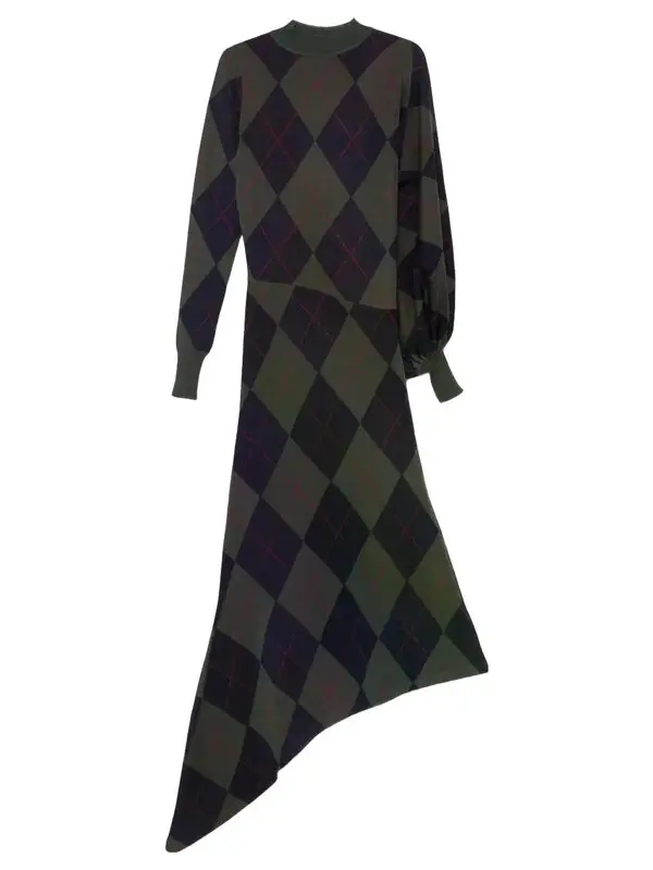A.W.A.K.E. Mode Argyle-pattern Asymmetric Dress - Blue