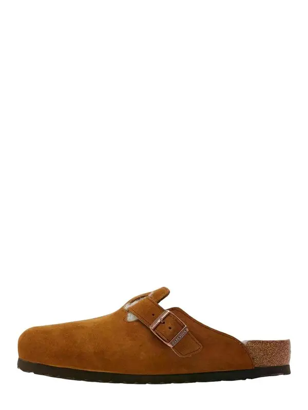 BIRKENSTOCK Boston Shearling Buckled Mules - Brown