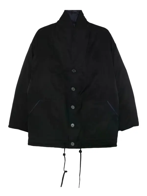 Closed Reversible Button Jacket With Pockets - Black