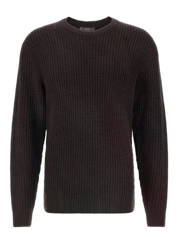 Boggi Milano Waffle-knit Crew-neck Sweater - Brown