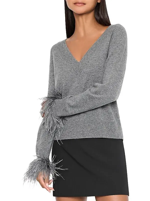 MILLY Feather Cuff Sweater - Grey Heather