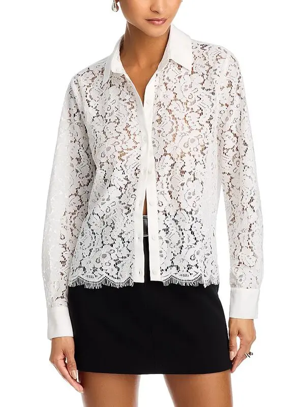Bella Dahl Lace Contrast Button Down Shirt - Cream