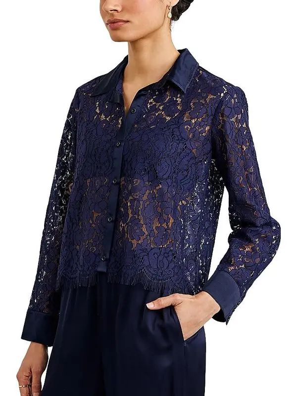 Bella Dahl Lace Contrast Button Down Shirt - Midnight Sky