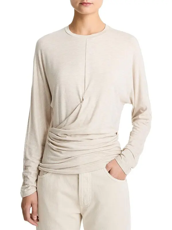Vince Draped Long Sleeve Top - Heather Cream Oat