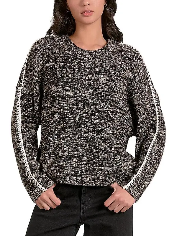 Elan Ribbed Blanket Stitch Sweater - Black/ White