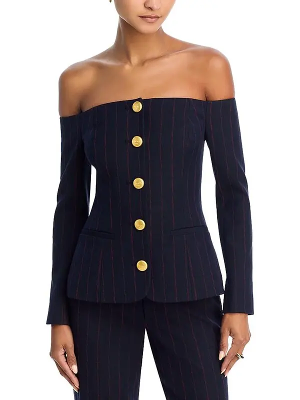 L'Agence Alice Off Shoulder Pinstripe Blazer - Midnight/burgundy
