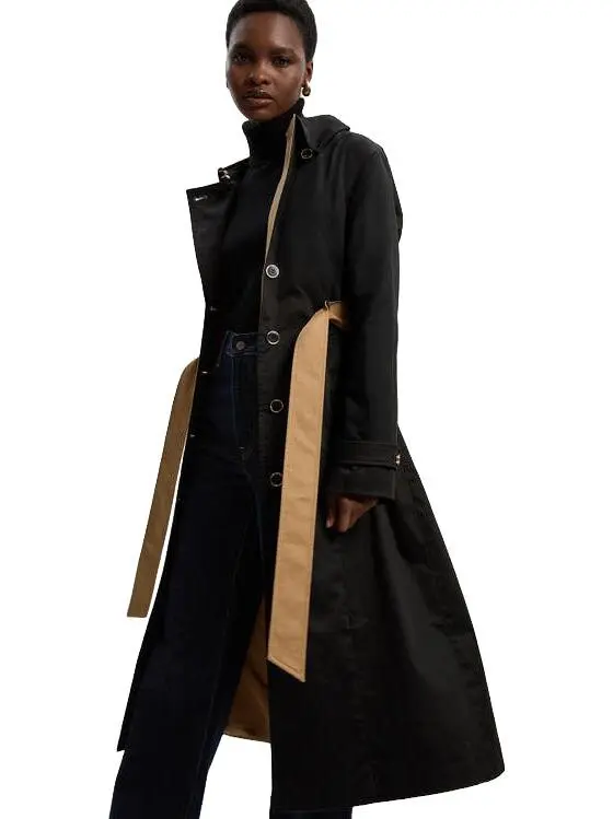 Karen Millen Color Block Belted Tailored Trench Coat - Camel