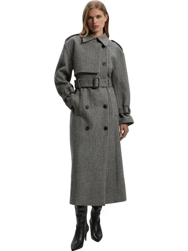 Karen Millen Herringbone Tailored Maxi Coat - Grey