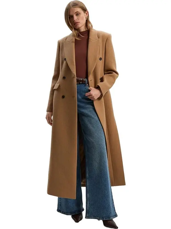 Karen Millen Wool Double Breasted Tailored Maxi Coat - Camel