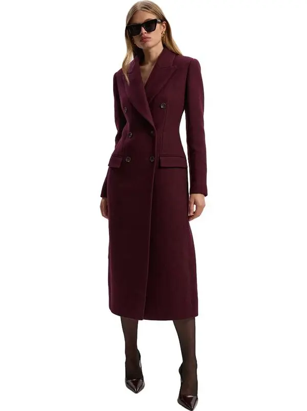 Karen Millen Double Breasted Tailored Midi Coat - Burgundy