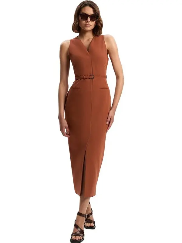 Karen Millen Belted Pencil Maxi Dress - Rust