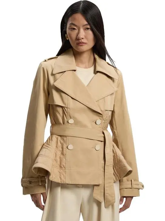 Karen Millen Quilted Padded Peplum Short Trench Coat - Camel