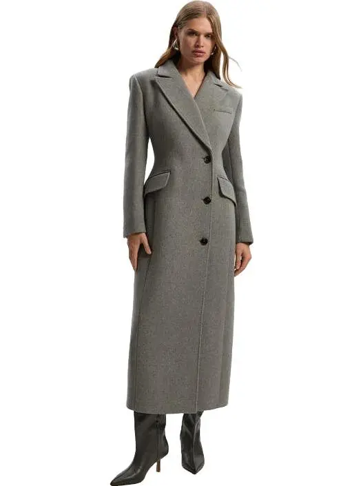 Karen Millen Wool Blend Tailored Maxi Coat - Grey Marl