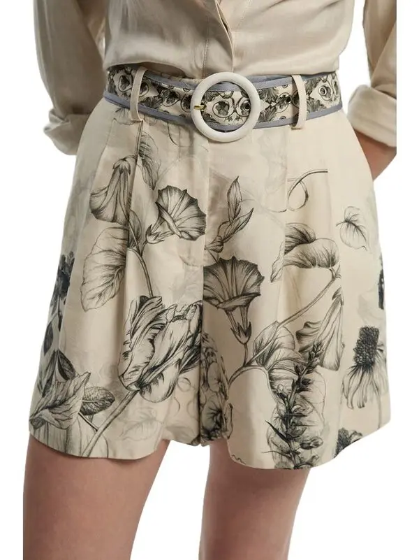 Karen Millen Placed Print Belted Short - Mono