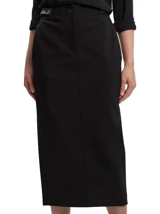 Karen Millen Ponte Pu Pencil Midi Skirt - Black