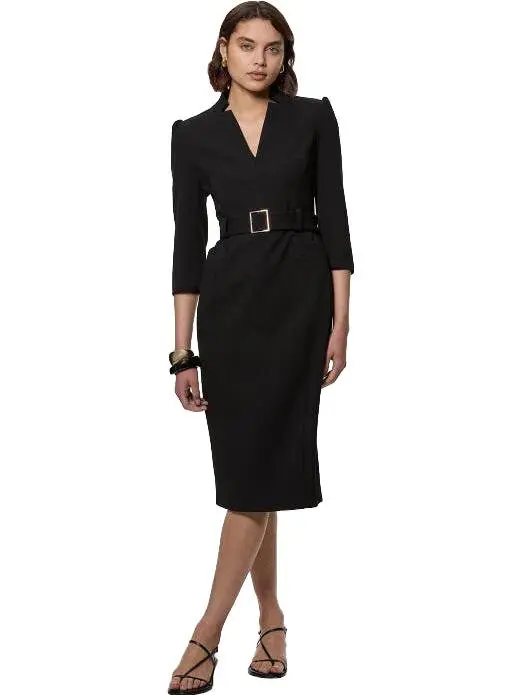 Karen Millen Belted 3/4 Sleeve Midi Dress - Black