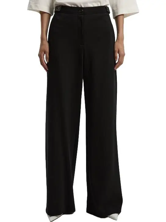 Karen Millen Ponte Pu Wide Leg Pants - Black