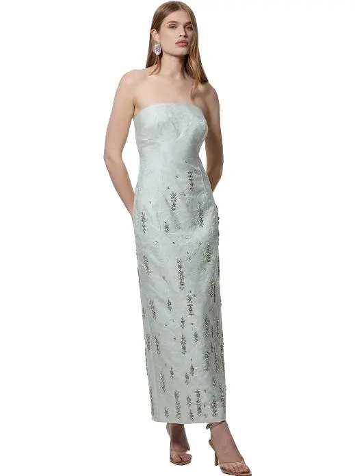 Karen Millen Crystal Embellished Strapless Midi Dress - Sage