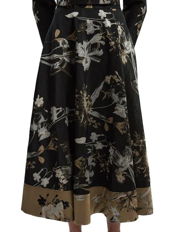 Karen Millen Floral Jacquard Tailored Midi Skirt - Black