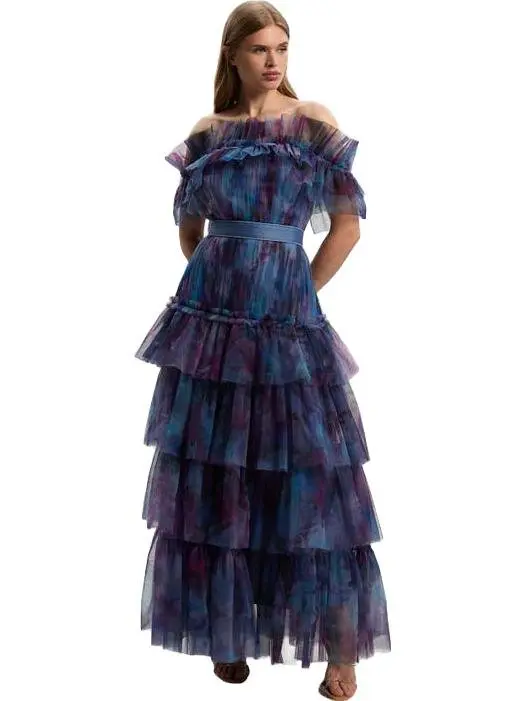 Karen Millen Tulle Off Shoulder Maxi Dress - Floral