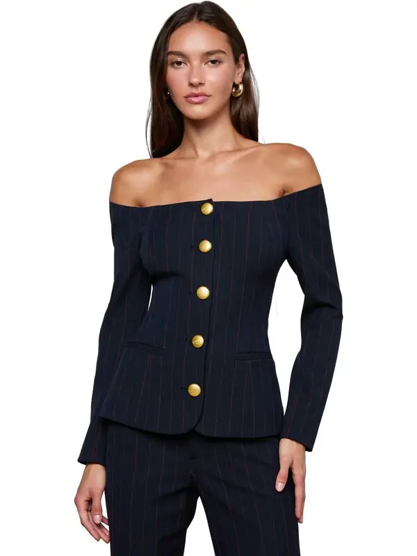 L'Agence Alice Blazer Top - Midnight/burgundy Pinstripe