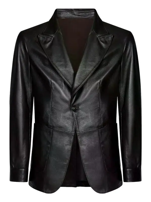 FRANZESE COLLECTION Single-breasted Leather Blazer - Brown