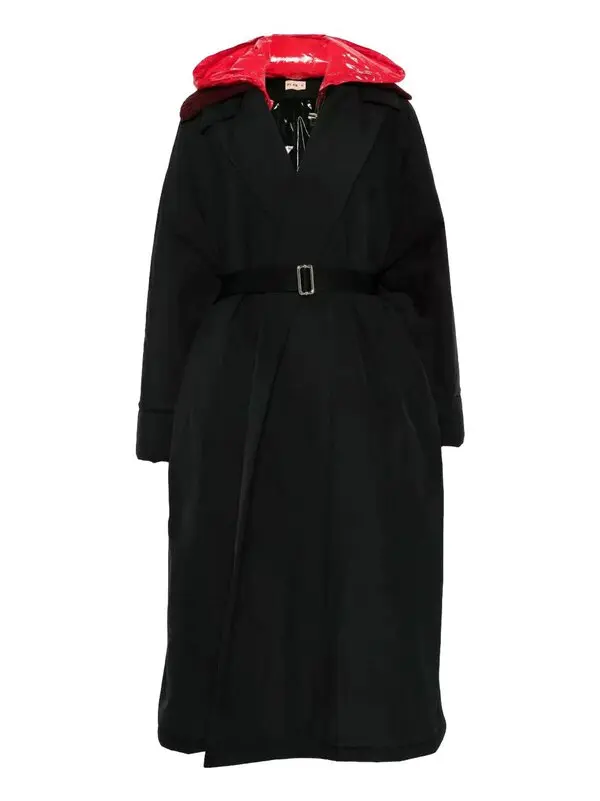 Plan C Belted Hooded Trench Coat - Black
