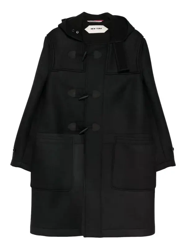 NEW YORK RESIDENT Button-fastening Hooded Coat - Black