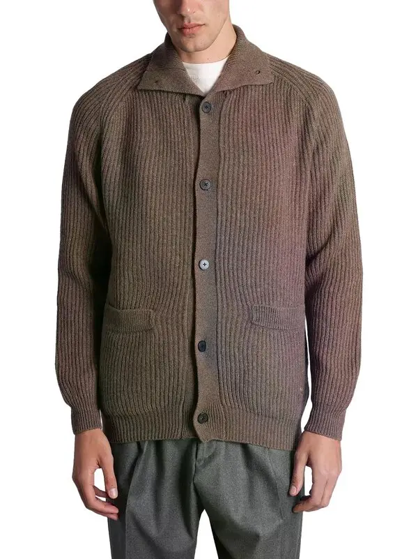 GREYED Button Ribbed Cardigan - Brown