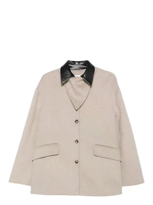 Nanushka Leather-collar Button-front Jacket - Neutrals
