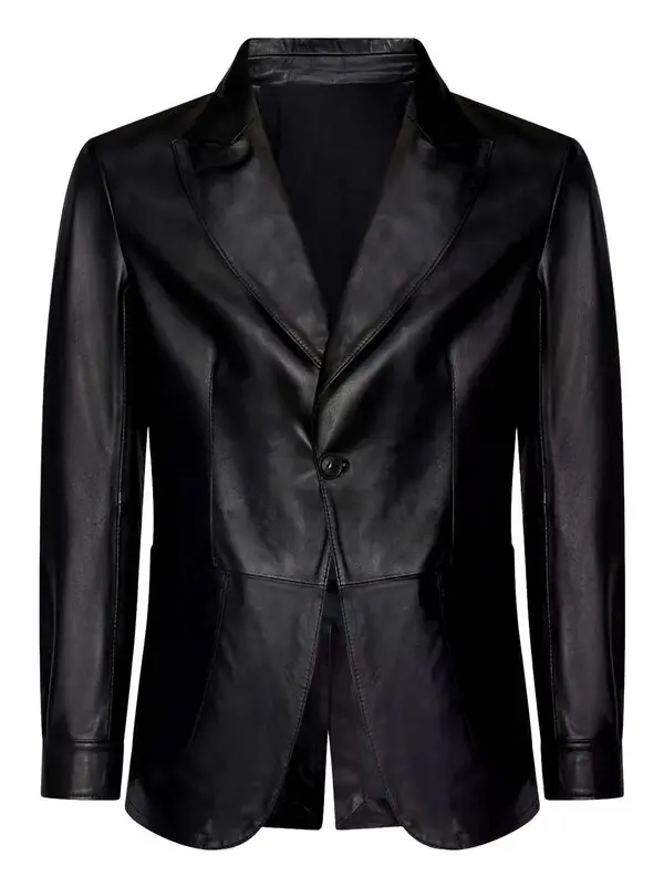 FRANZESE COLLECTION Single-breasted Leather Blazer - Black