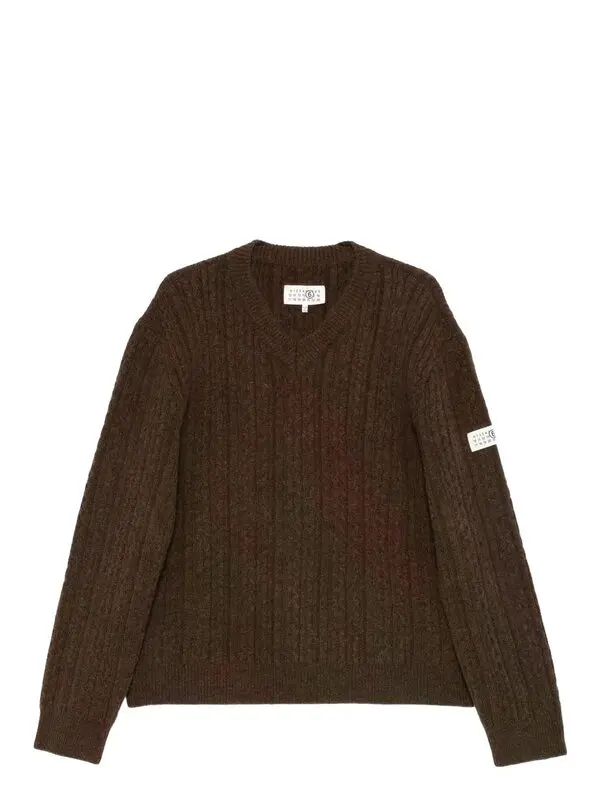 MAISON MARGIELA V-neck Ribbed Knit Sweater - Brown